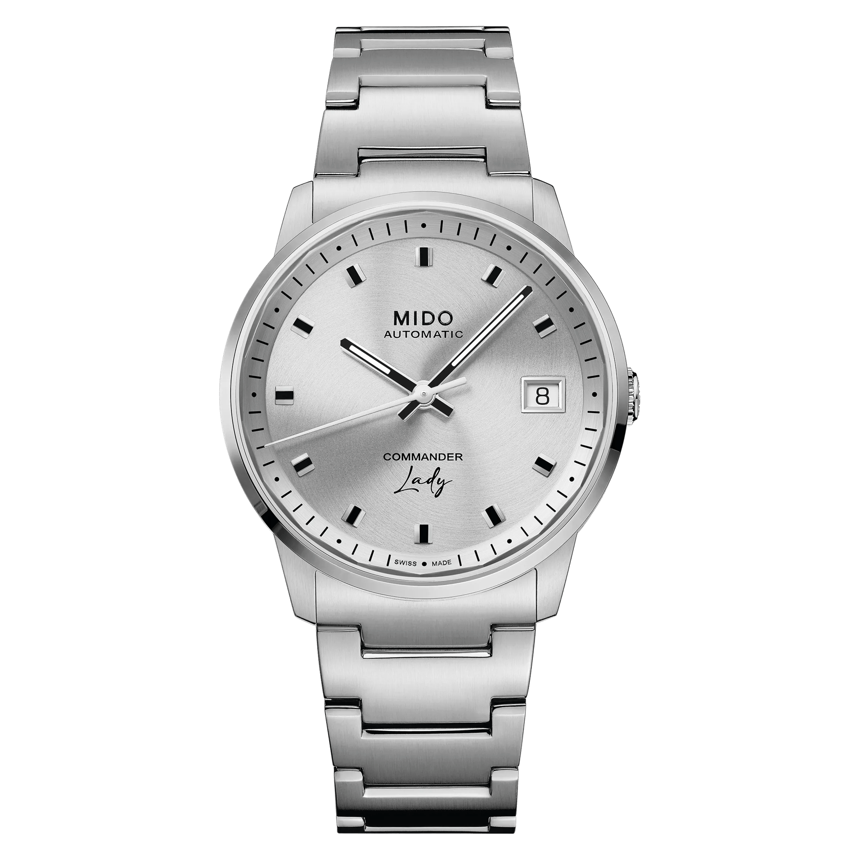 MIDO Commander Lady Silver Dial Stainless Steel Watch - 35mm ...